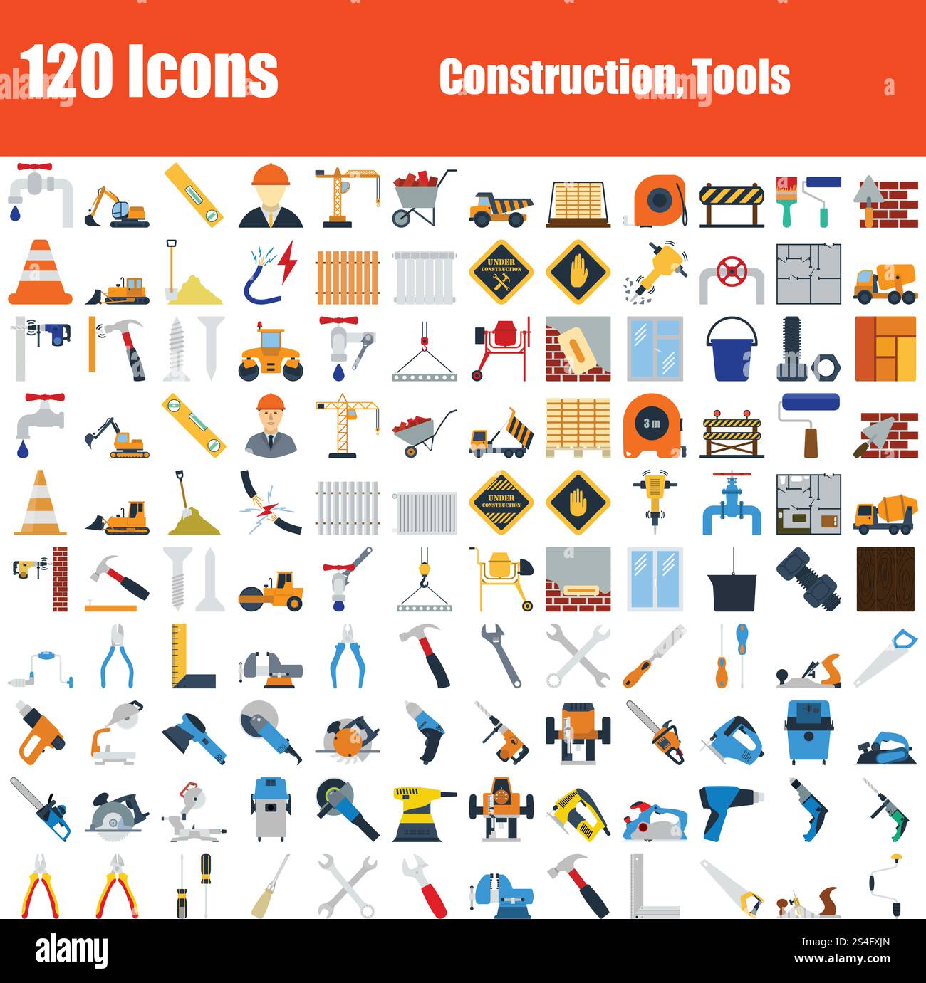 Set of 120 Icons. Construction and Tools themes. Color Flat Design ...