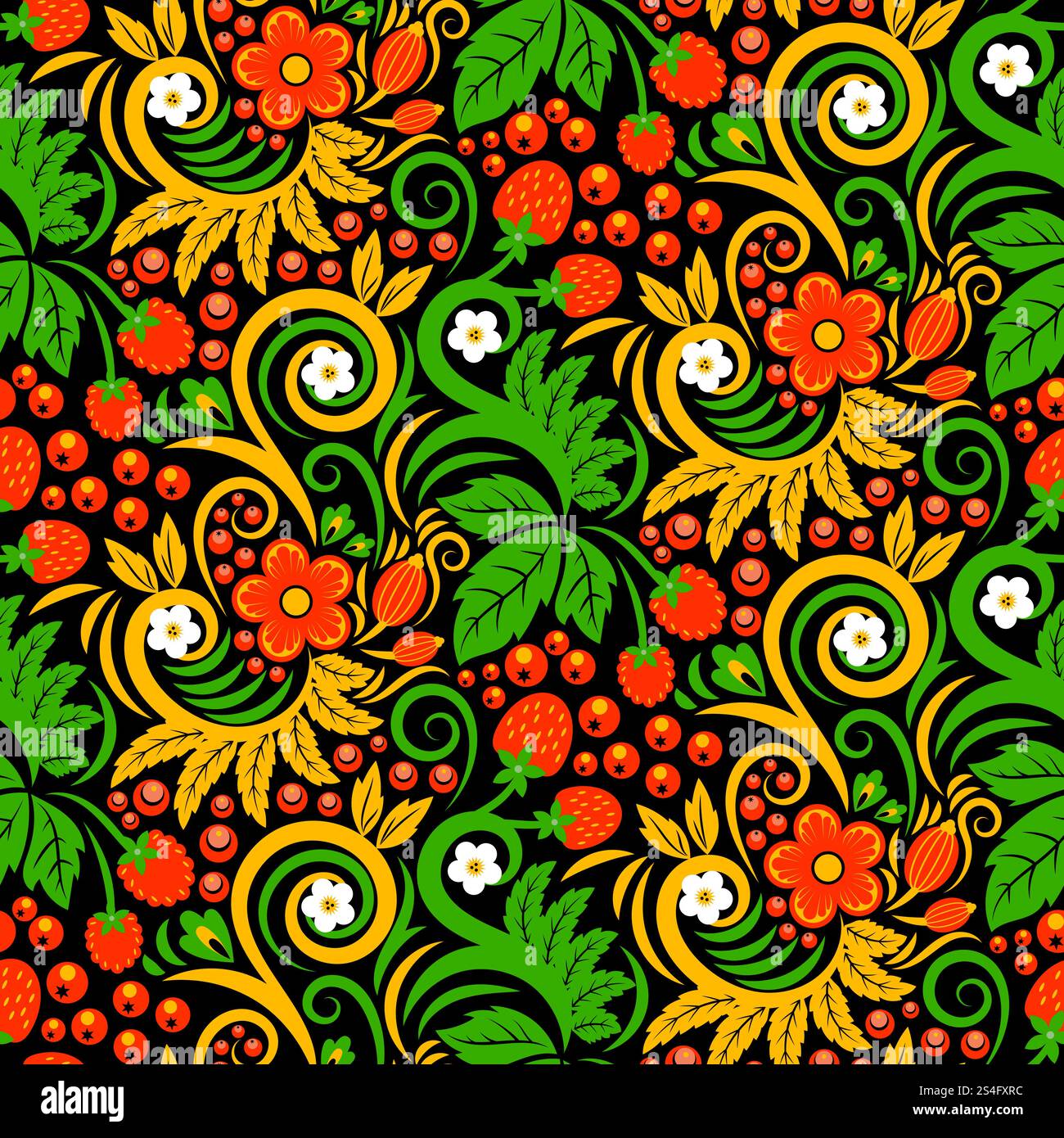 Seamless pattern of khokhloma style. Pictures of traditional russian ...