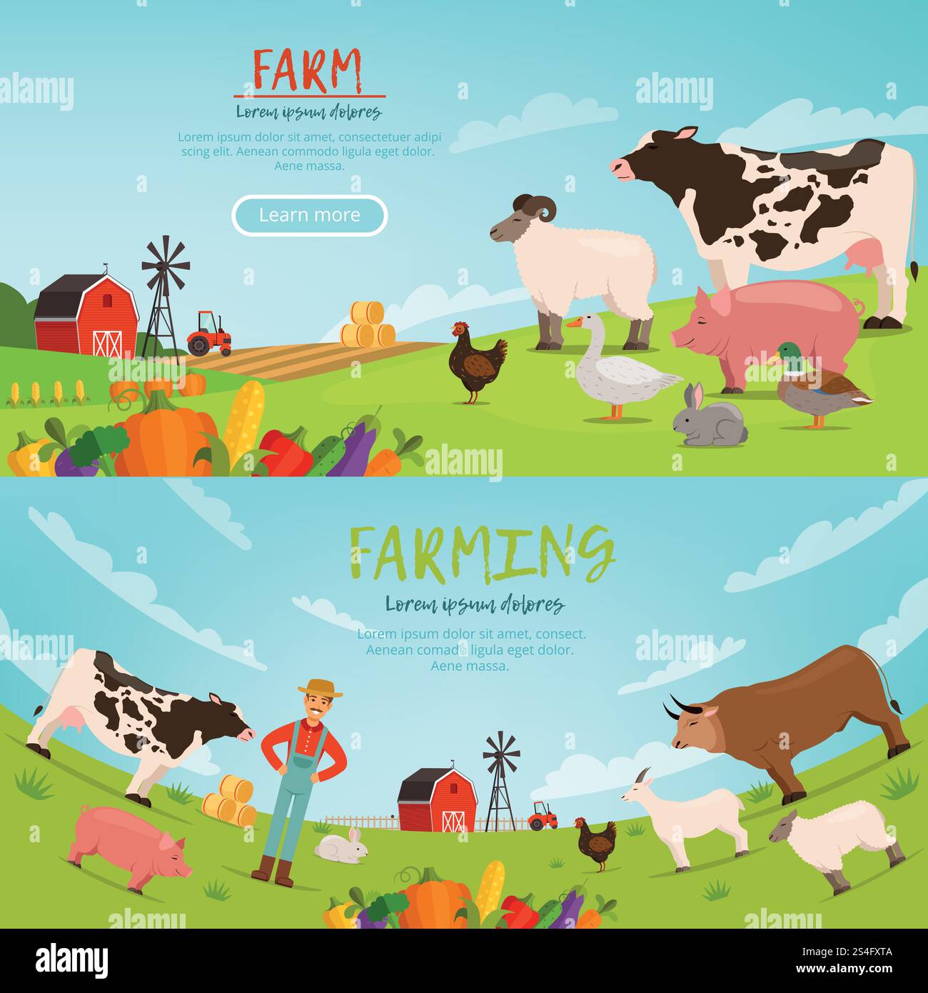 Agribusiness vector illustrations. Horizontal banners with farm ...