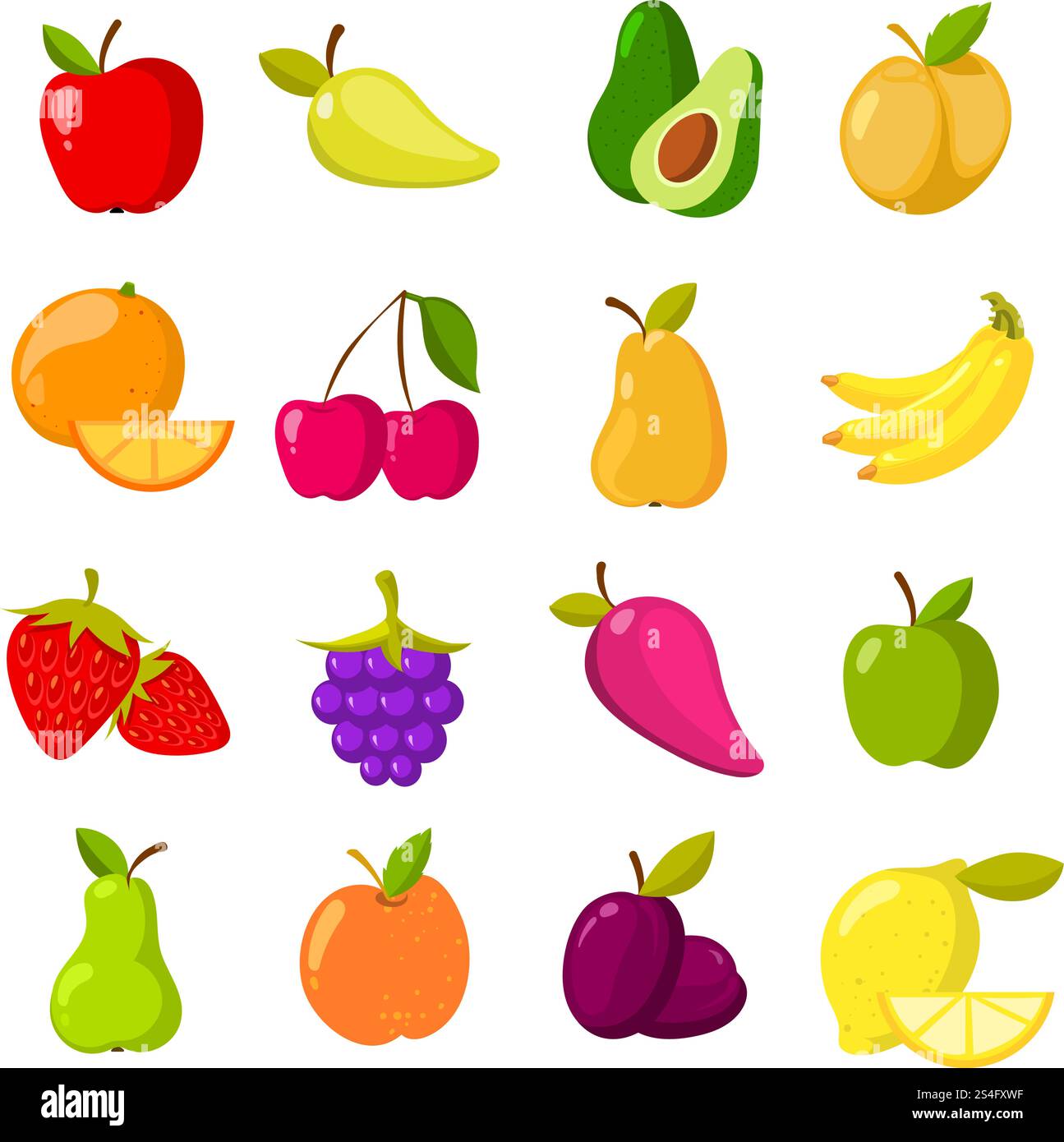 Cartoon fruits vector clipart collection. Fruit icons isolated on white ...