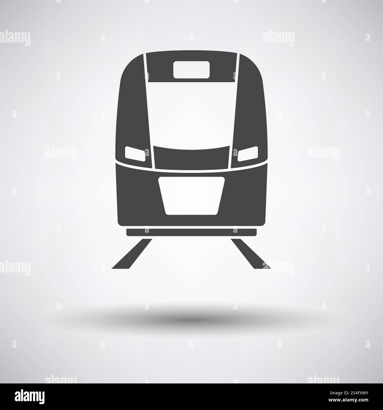 Train icon front view on gray background, round shadow. Vector ...