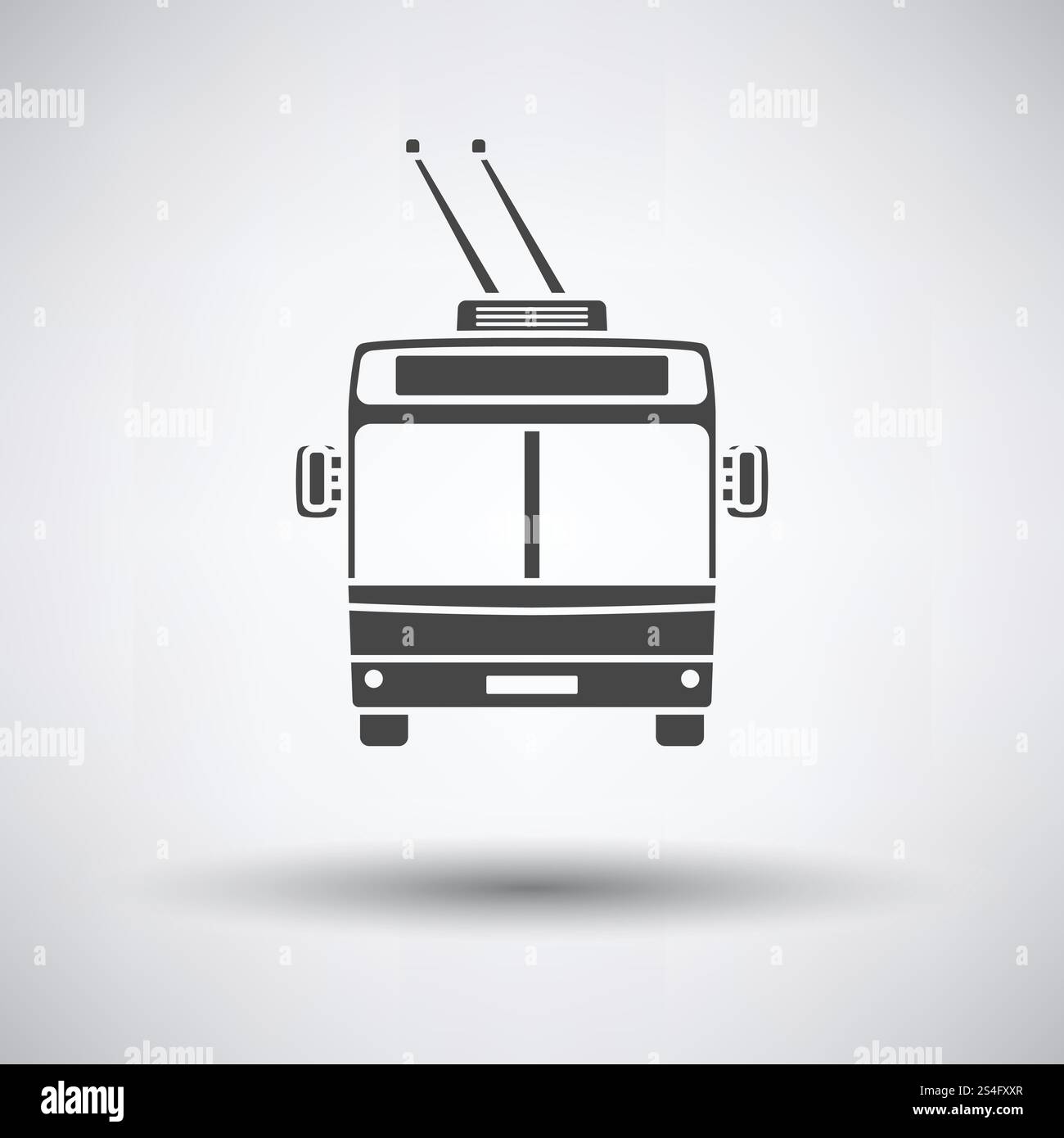 Trolleybus icon front view on gray background, round shadow. Vector ...