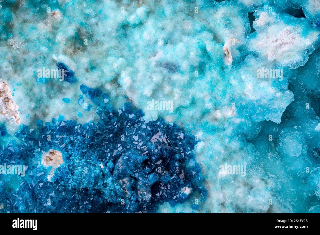 Dark blue veszelyite on light blue hemimorphite. Specimen from DR Congo ...