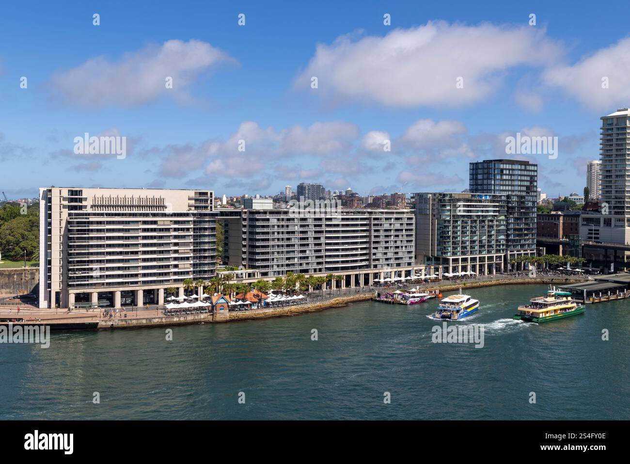 Sydney Circular Quay, aerial view of the harbour, Circular Quay ferry ...