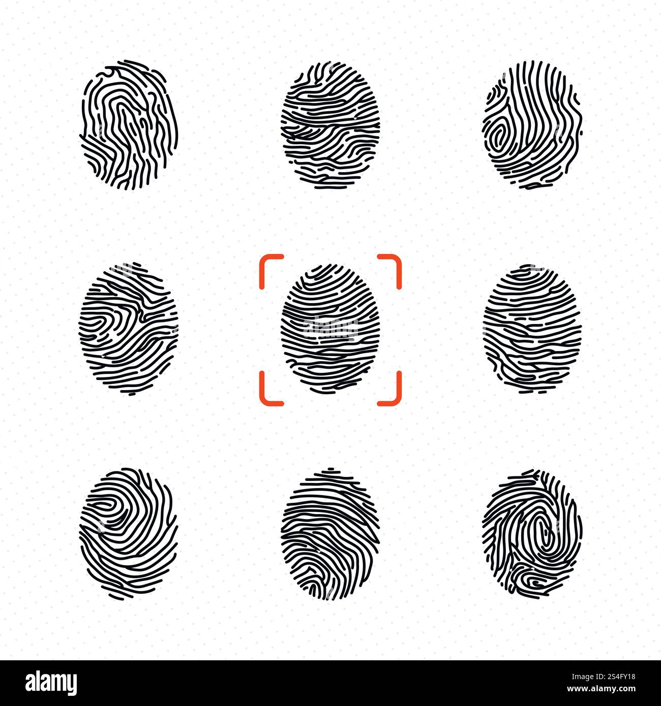 Set of individual fingerprints for personal identification. Vector illustrations. Human ...