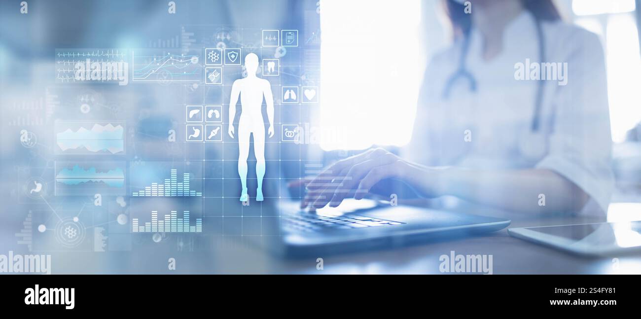 Healthcare, Telemedicine, Health Monitoring, EMR and EHR Illustrated on ...
