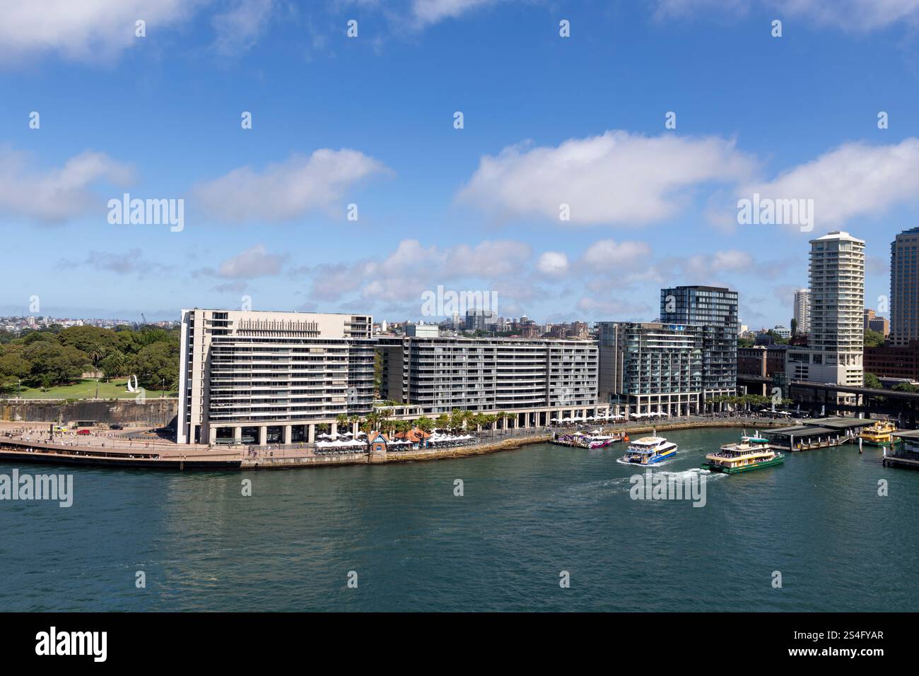 Sydney Circular Quay, aerial view of the harbour, Circular Quay ferry ...