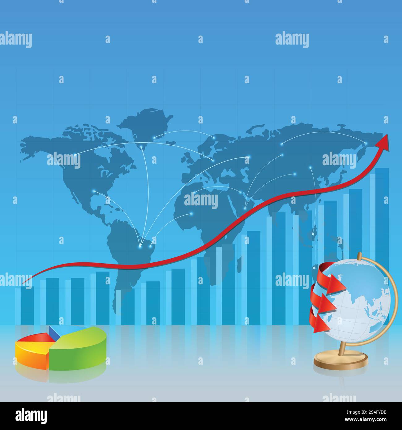 Strategic template with world map, graph and red growth arrow ...