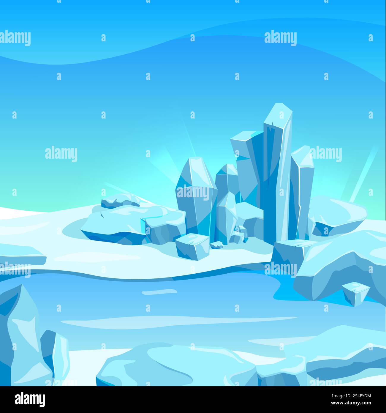 Frozen landscape with ice rocks. Cartoon background vector illustration ...