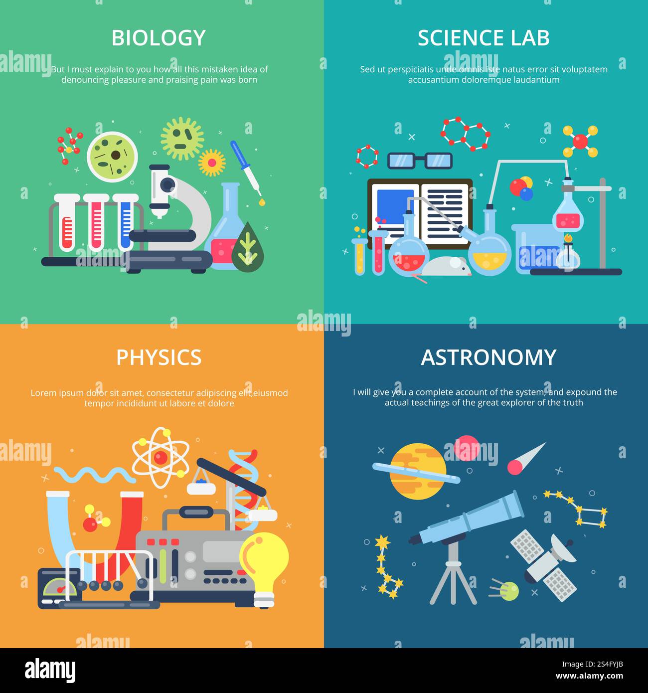 Concept pictures with science symbols. School laboratory for testing ...