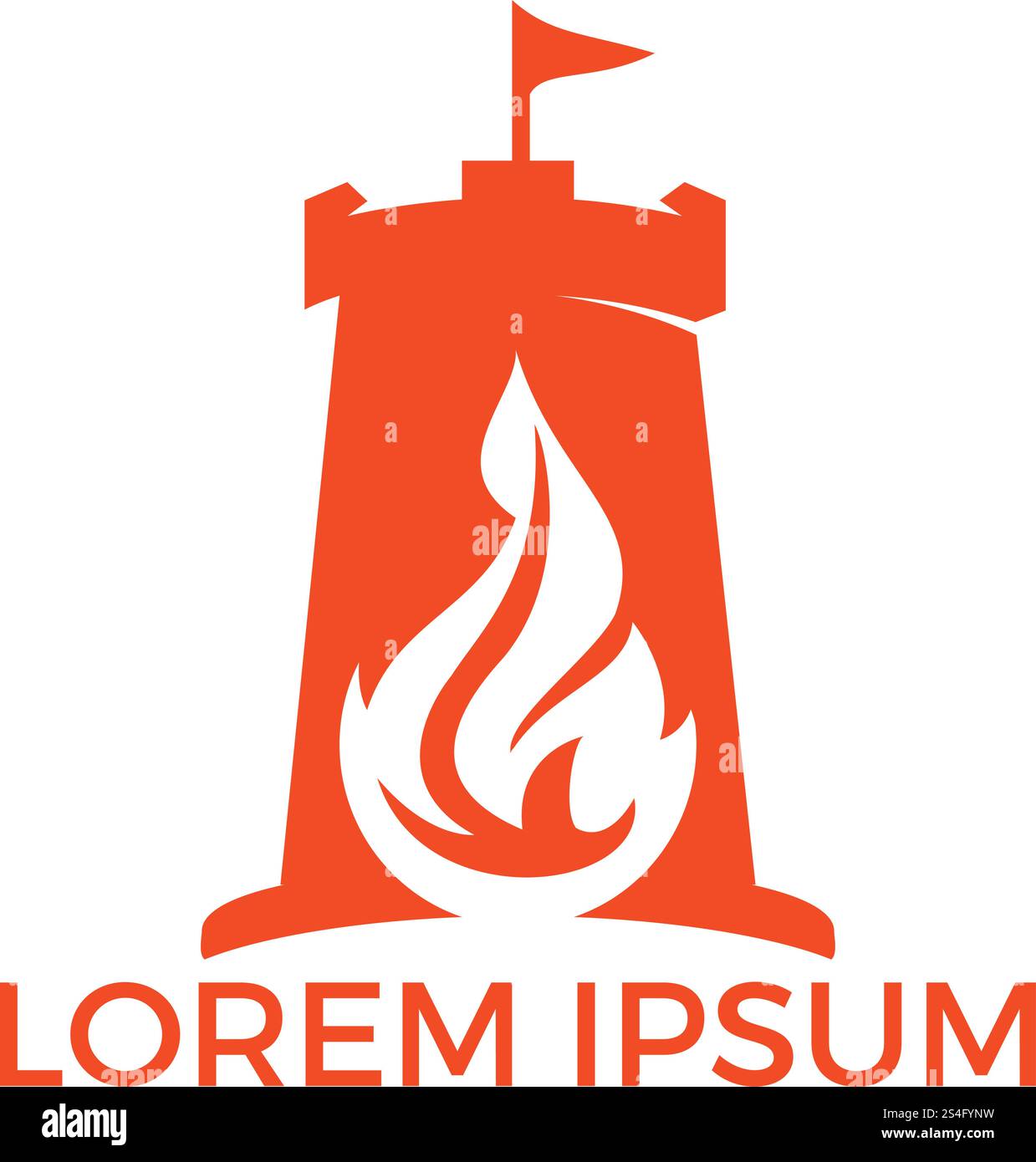 Fort torch logo design concept. Flat vector emblem of burning tower or ...