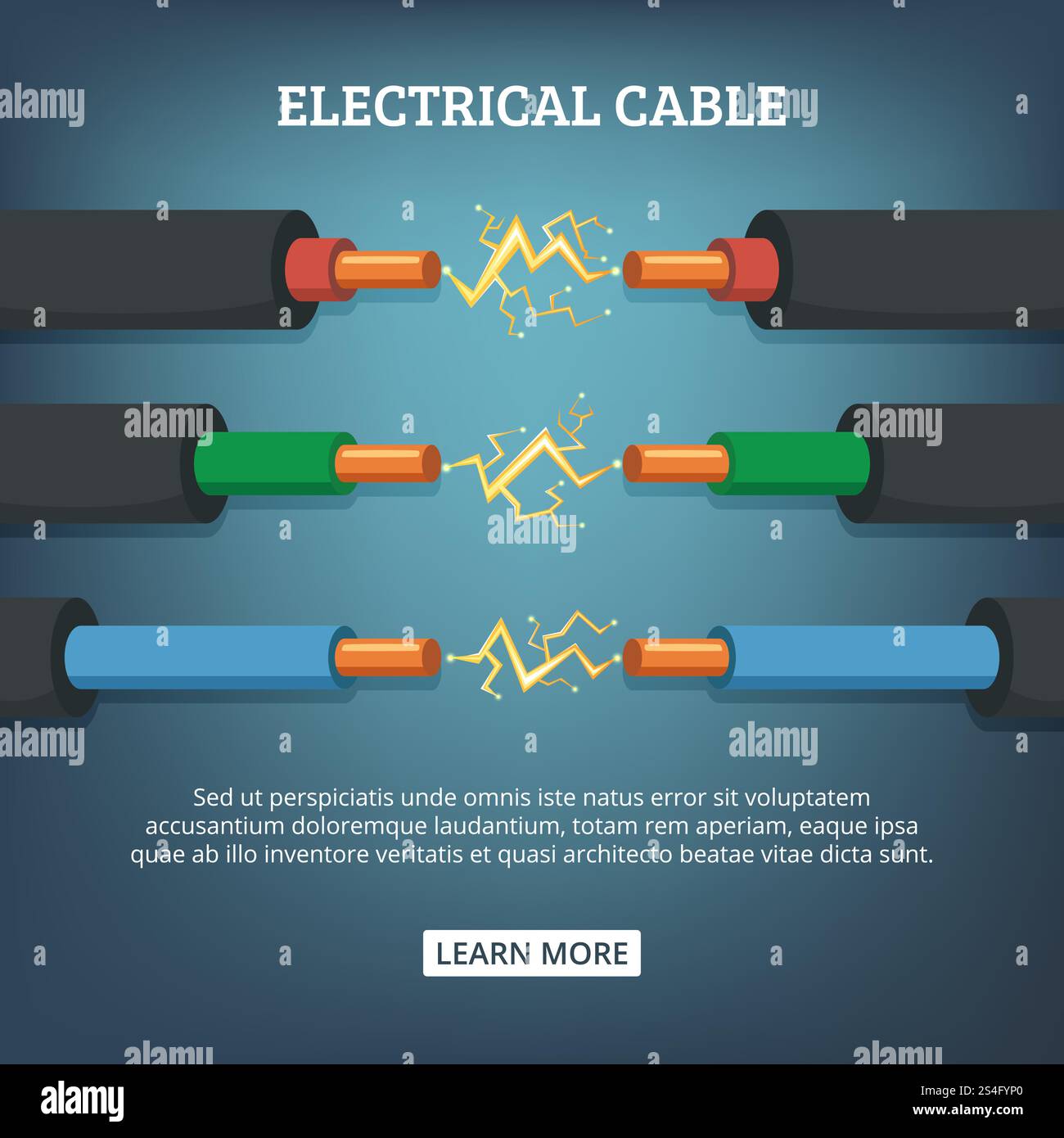 Poster with cartoon illustration of electrical cable wires with ...