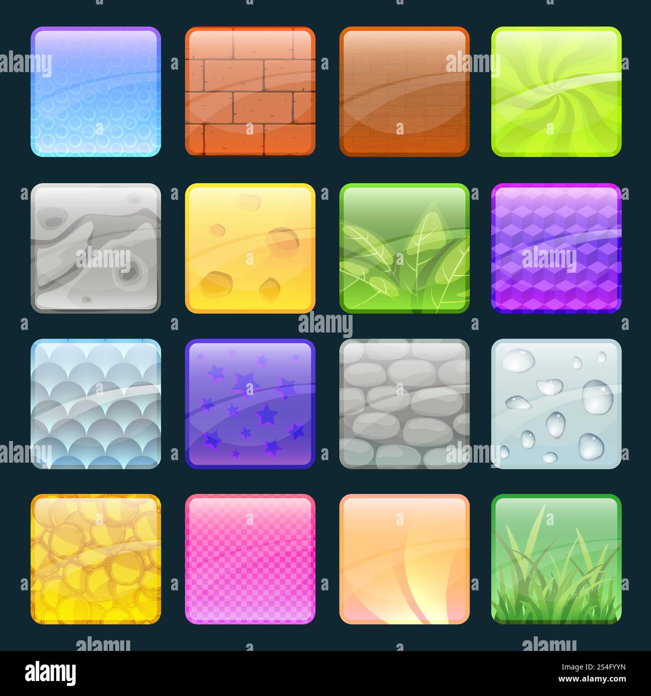 Cartoon buttons set with different textures. Vector elements for game ...