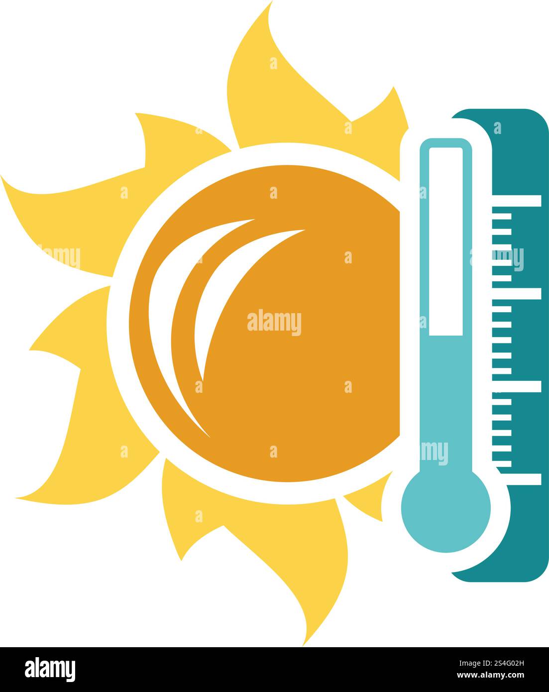 Sun and thermometer with high temperature icon. Stencil in blue and ...
