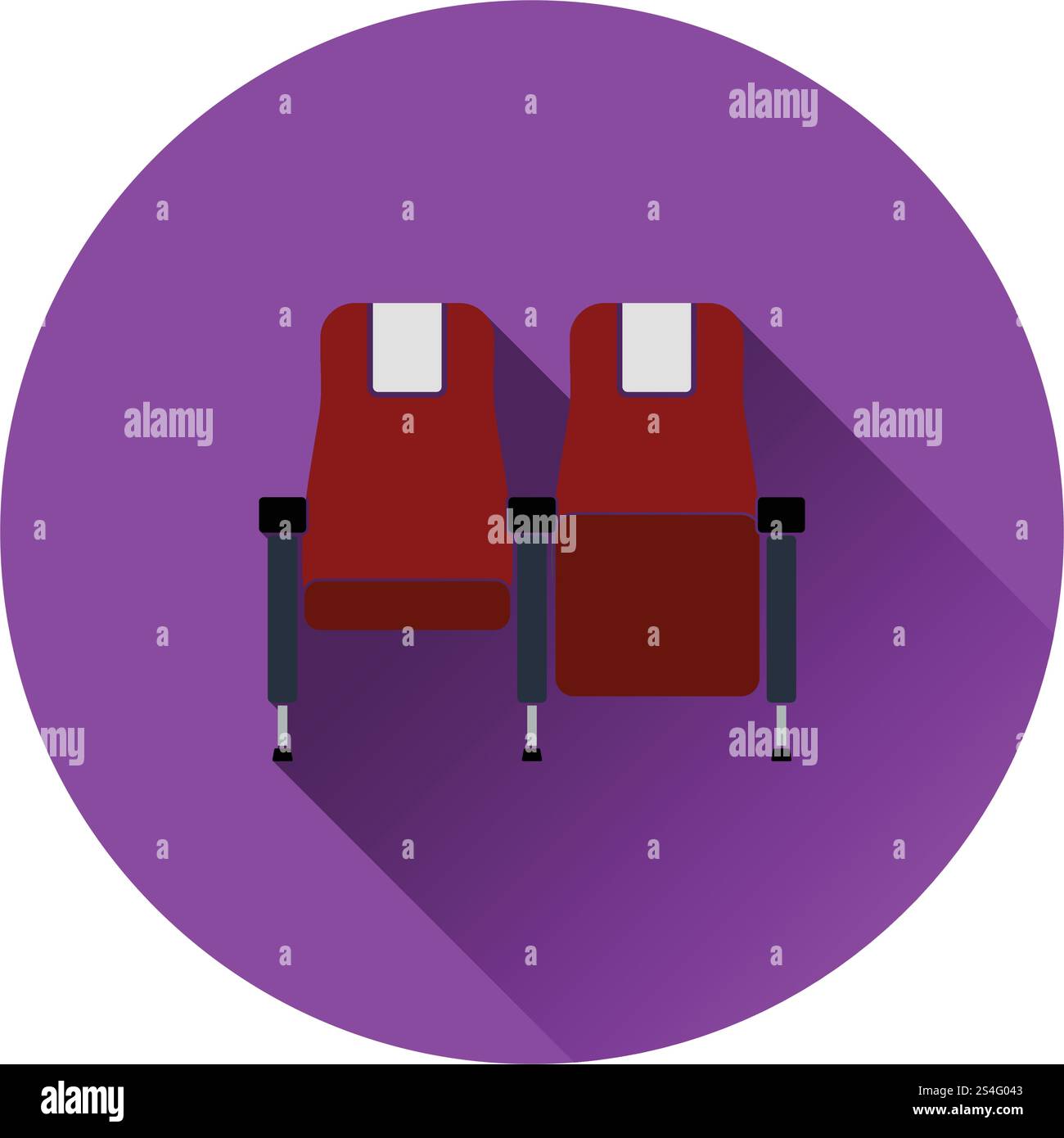 Cinema seats icon on gray background, round shadow. Vector illustration ...