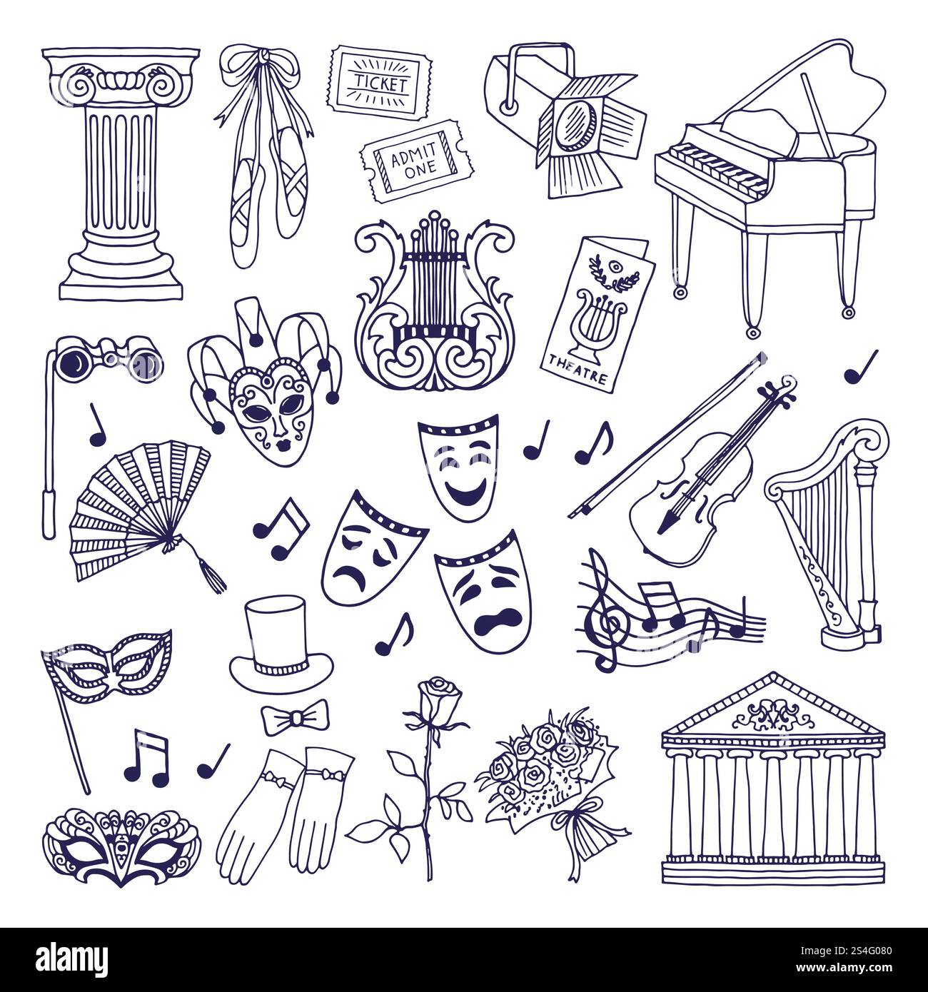 Theatre illustrations set. Opera and ballet vector symbols isolate on ...