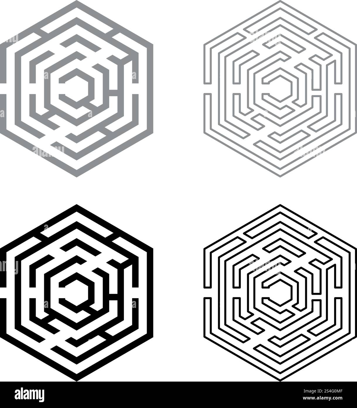 Hexagonal Maze Hexagon maze Labyrinth with six corner icon set black ...