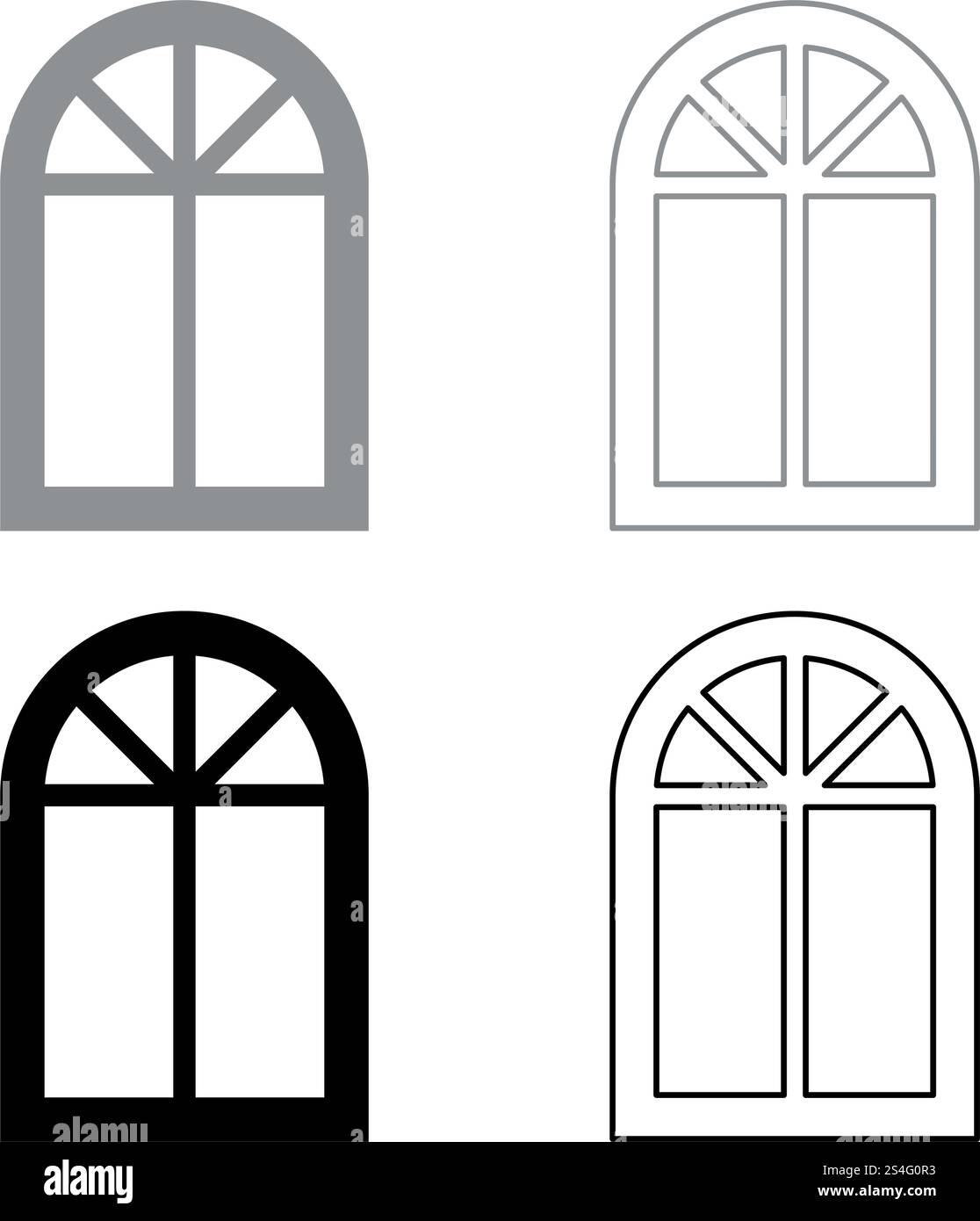 Window frame semi-round at the top Arch window icon set black grey ...