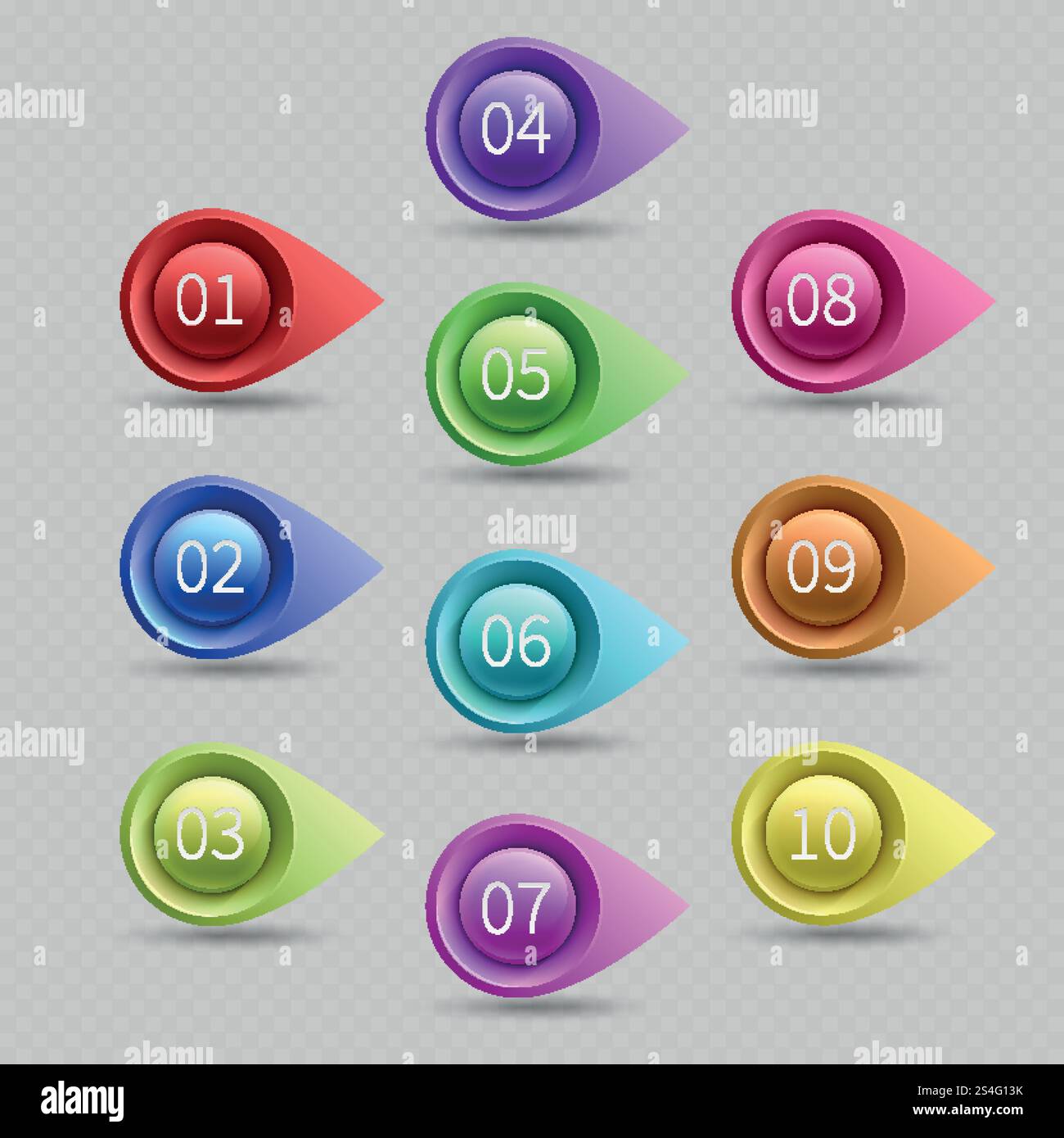 Ten color bullet points with numbers vector collection. Illustration of web bullet point arrow ...