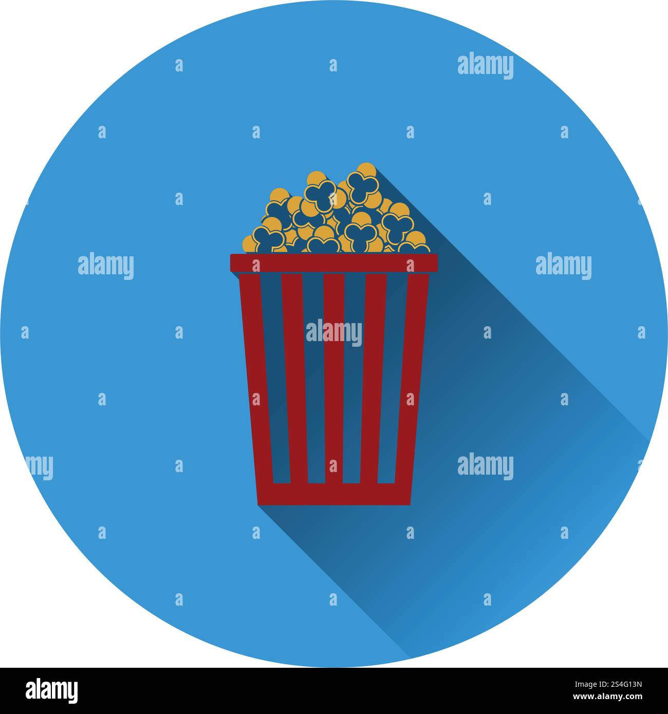 Cinema popcorn icon on gray background, round shadow. Vector ...