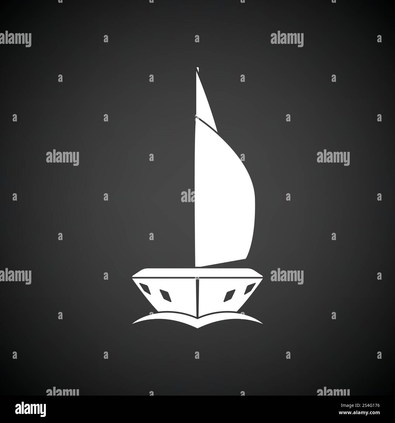 Sail yacht icon front view. Black background with white. Vector ...