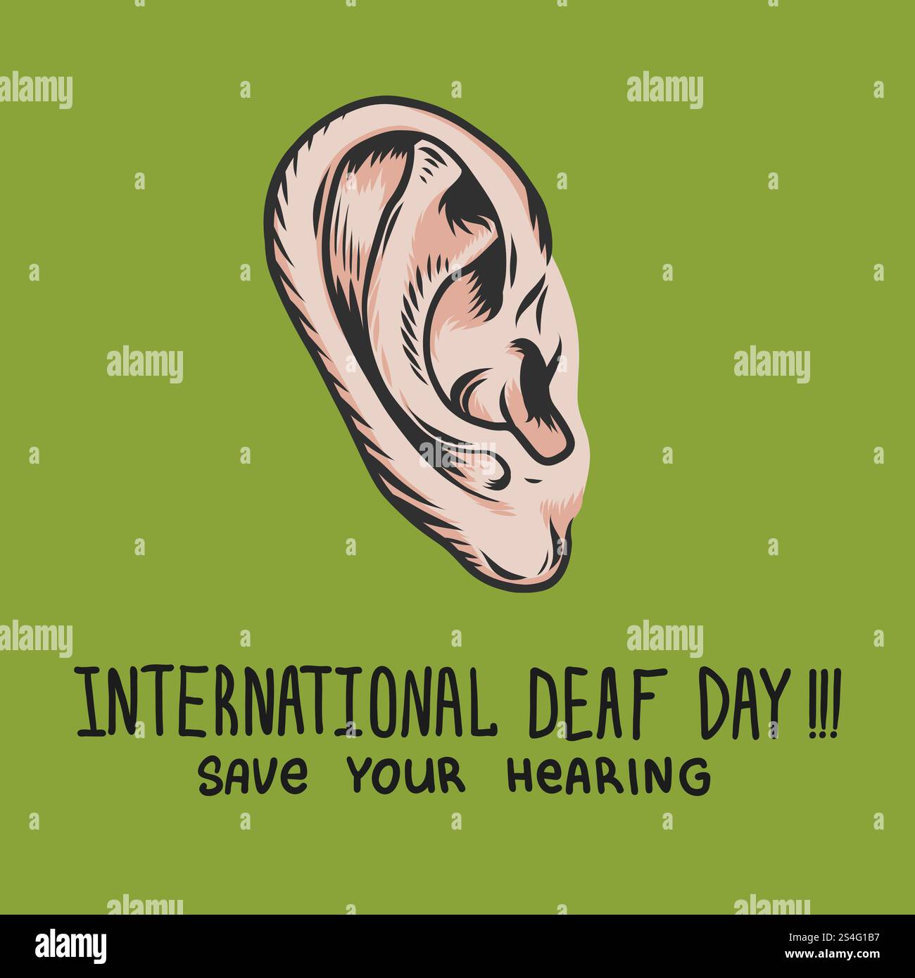 International deaf day green concept background. Hand drawn ...