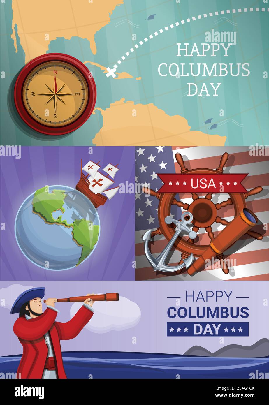 Columbus day banner set. Cartoon illustration of columbus day vector ...