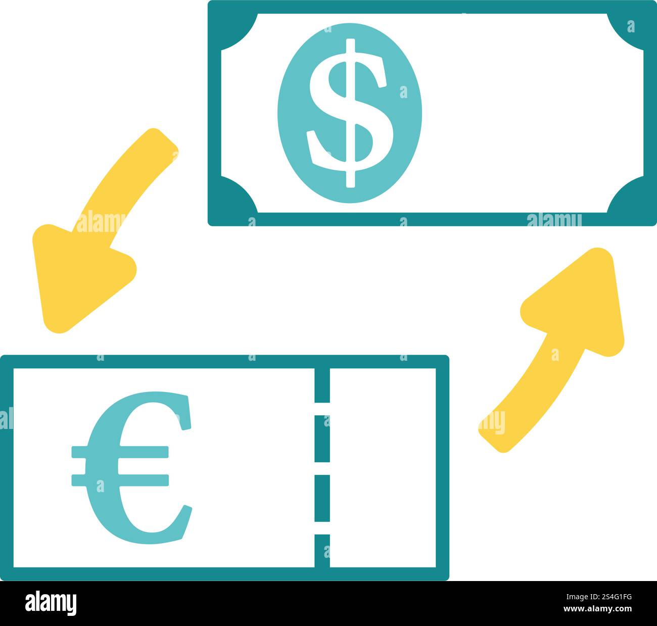 Currency dollar and euro exchange icon. Stencil in blue and yellow tone ...