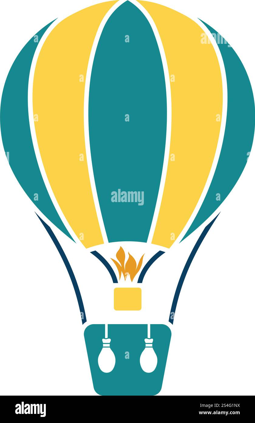 Hot air balloon icon. Stencil in blue and yellow tone. Vector ...