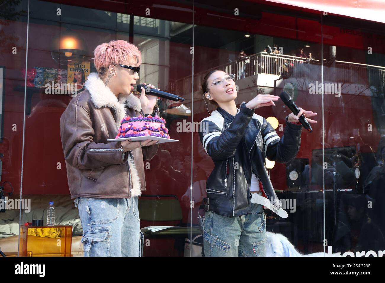 TAIPEI, CHINA - JANUARY 12, 2025 - American female singer Karencici and her friend OZI attended ...