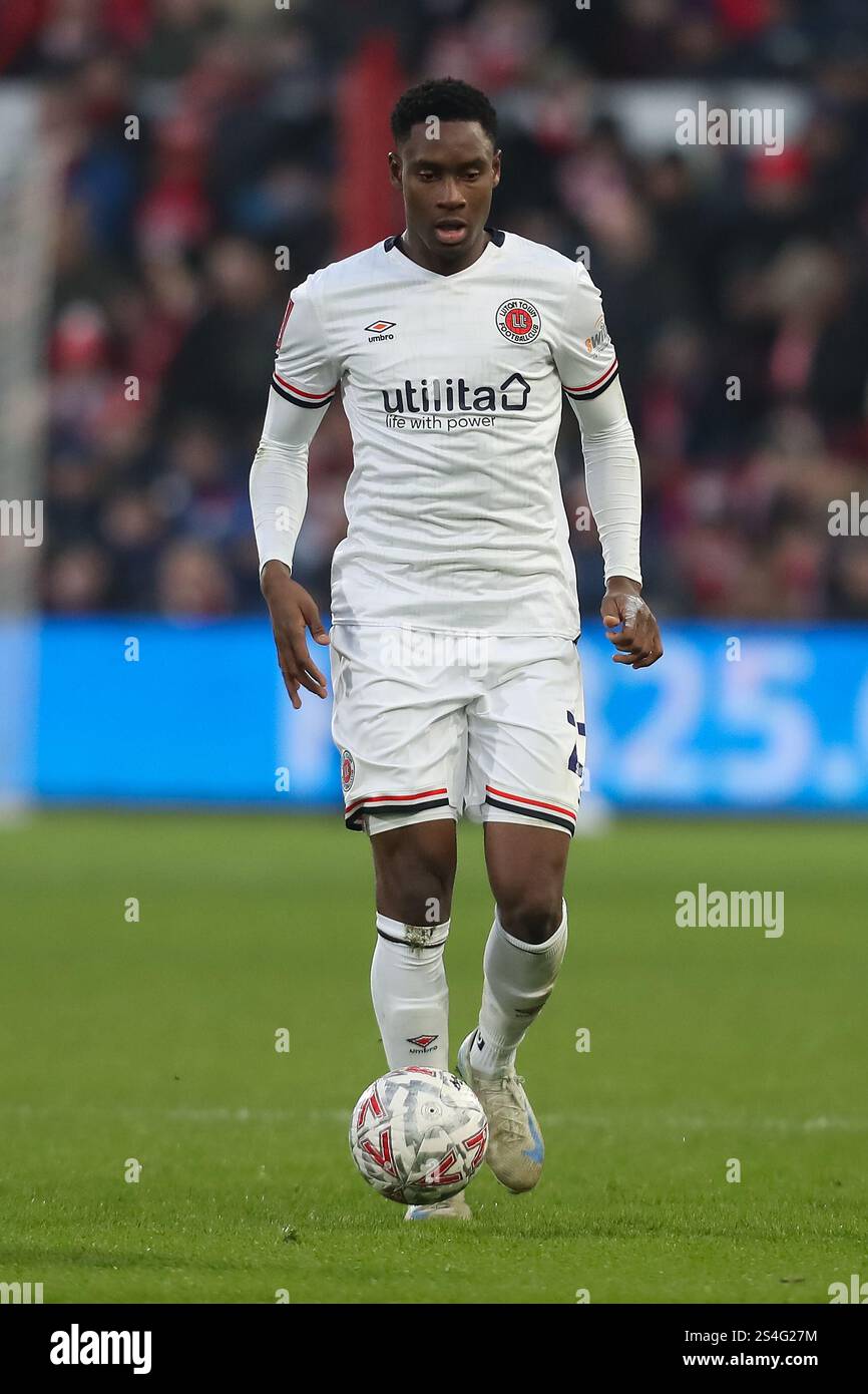 Nottingham, UK. 11th Jan, 2025. Luton Town midfielder Lamine Fanne (22 ...