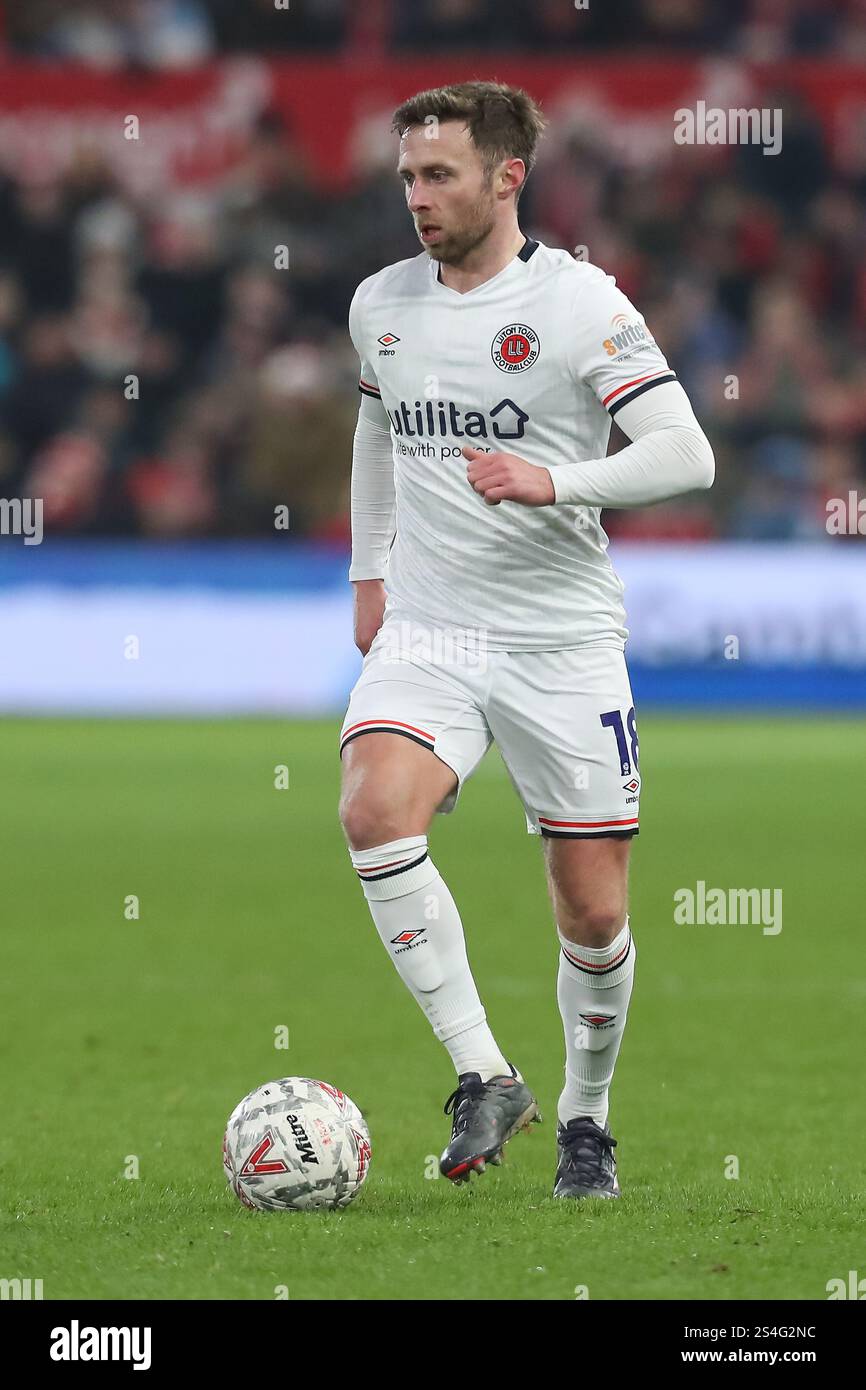 Nottingham, UK. 11th Jan, 2025. Luton Town midfielder Jordan Clark (18 ...