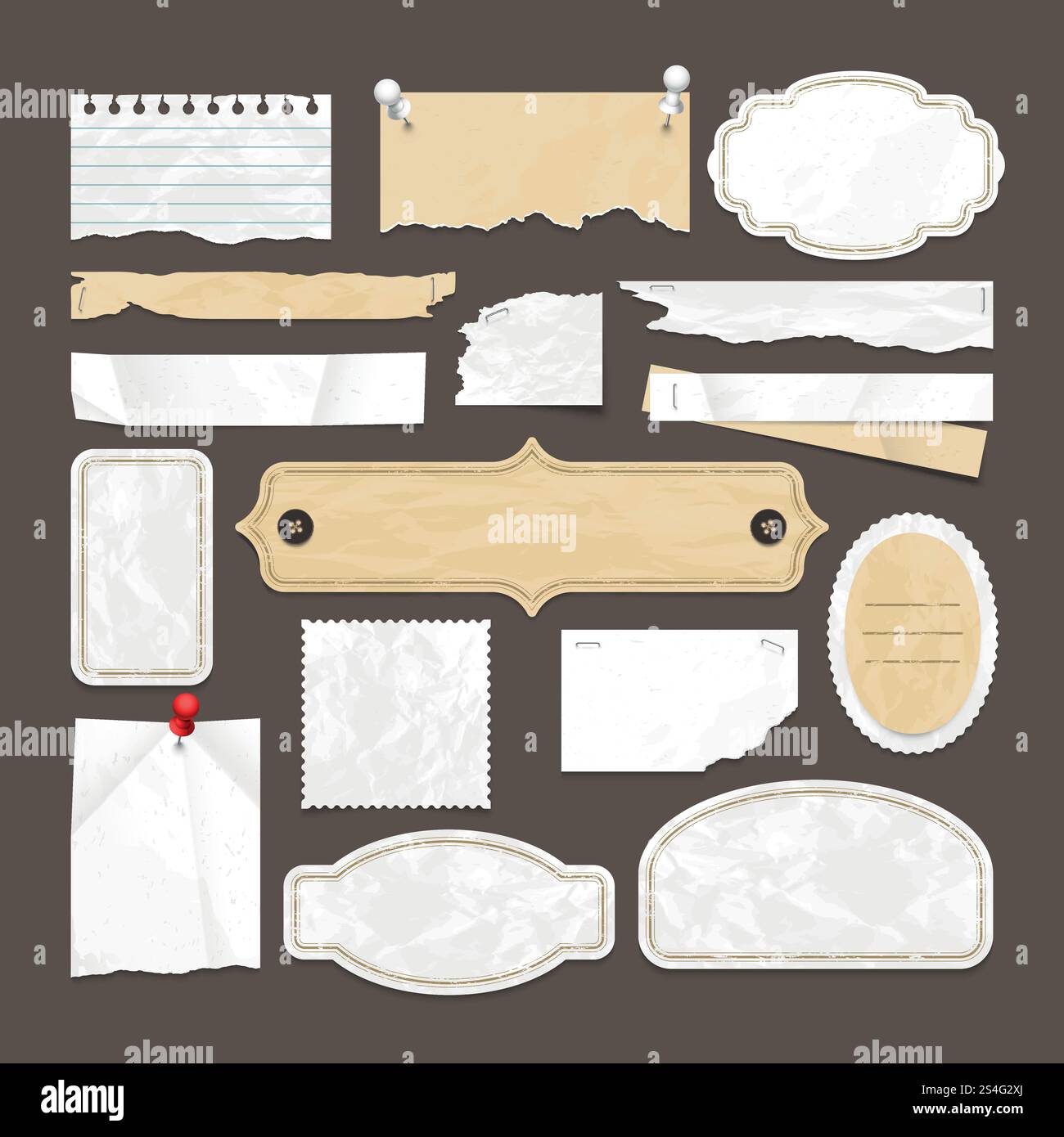 Retro scrapbooking vector collection with old paper, badges and images ...