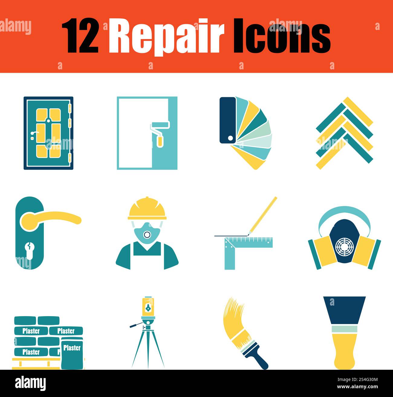 Set of repair icons.Stencil in Blue and yellow tone design. Vector ...
