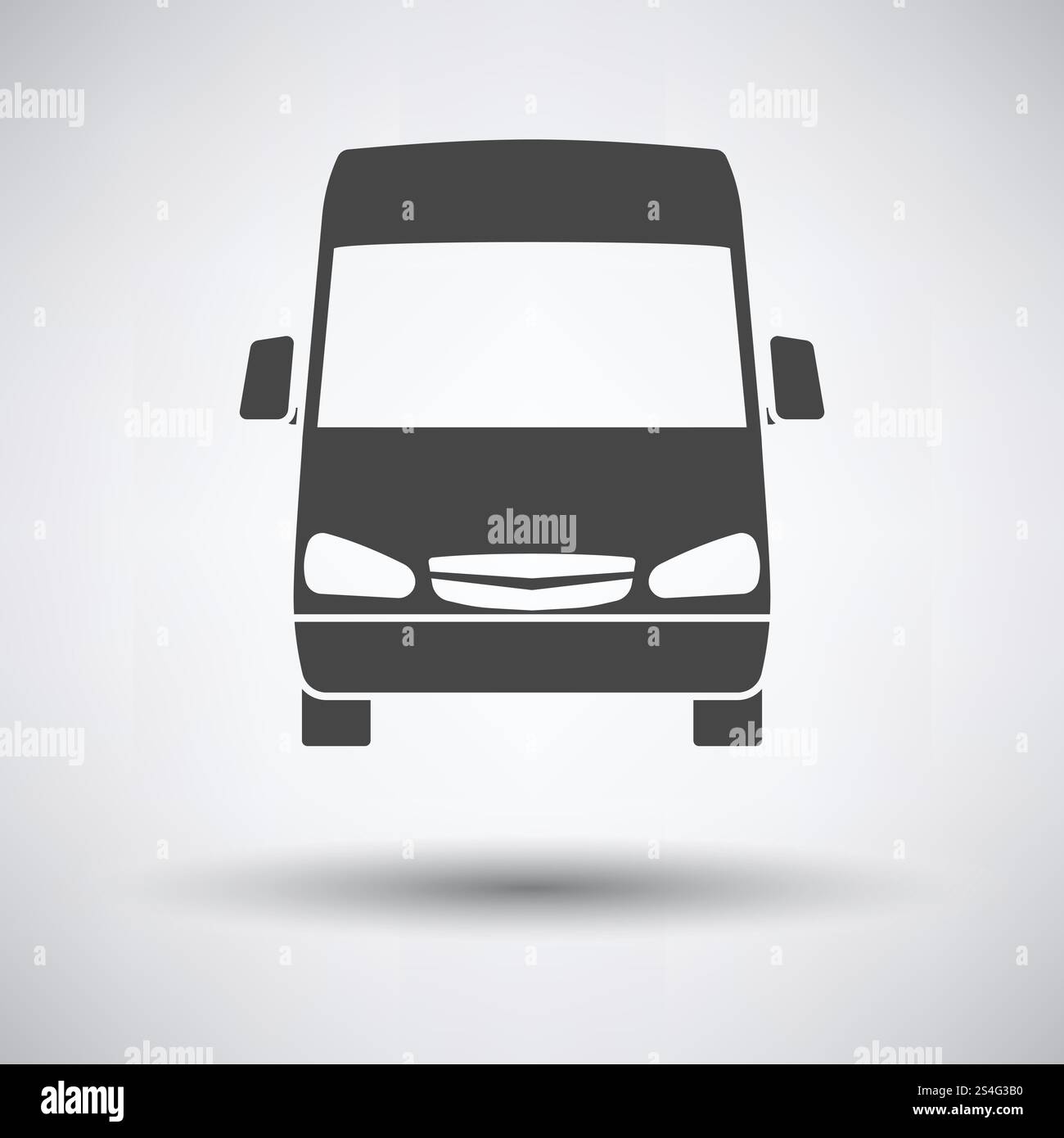 Van icon front view on gray background, round shadow. Vector ...
