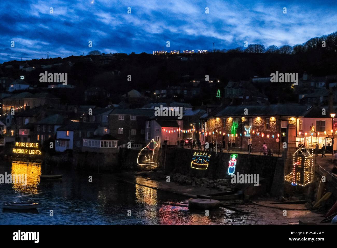 Christmas lights at Mousehole Harbour on Thursday 2 January 2025 at ...