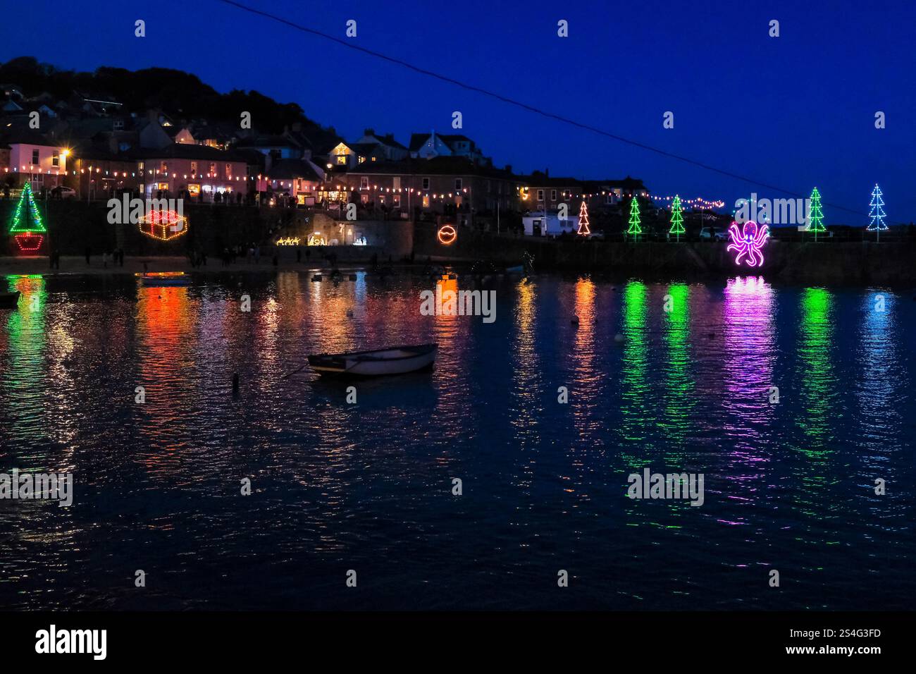 Christmas lights at Mousehole Harbour on Thursday 2 January 2025 at ...
