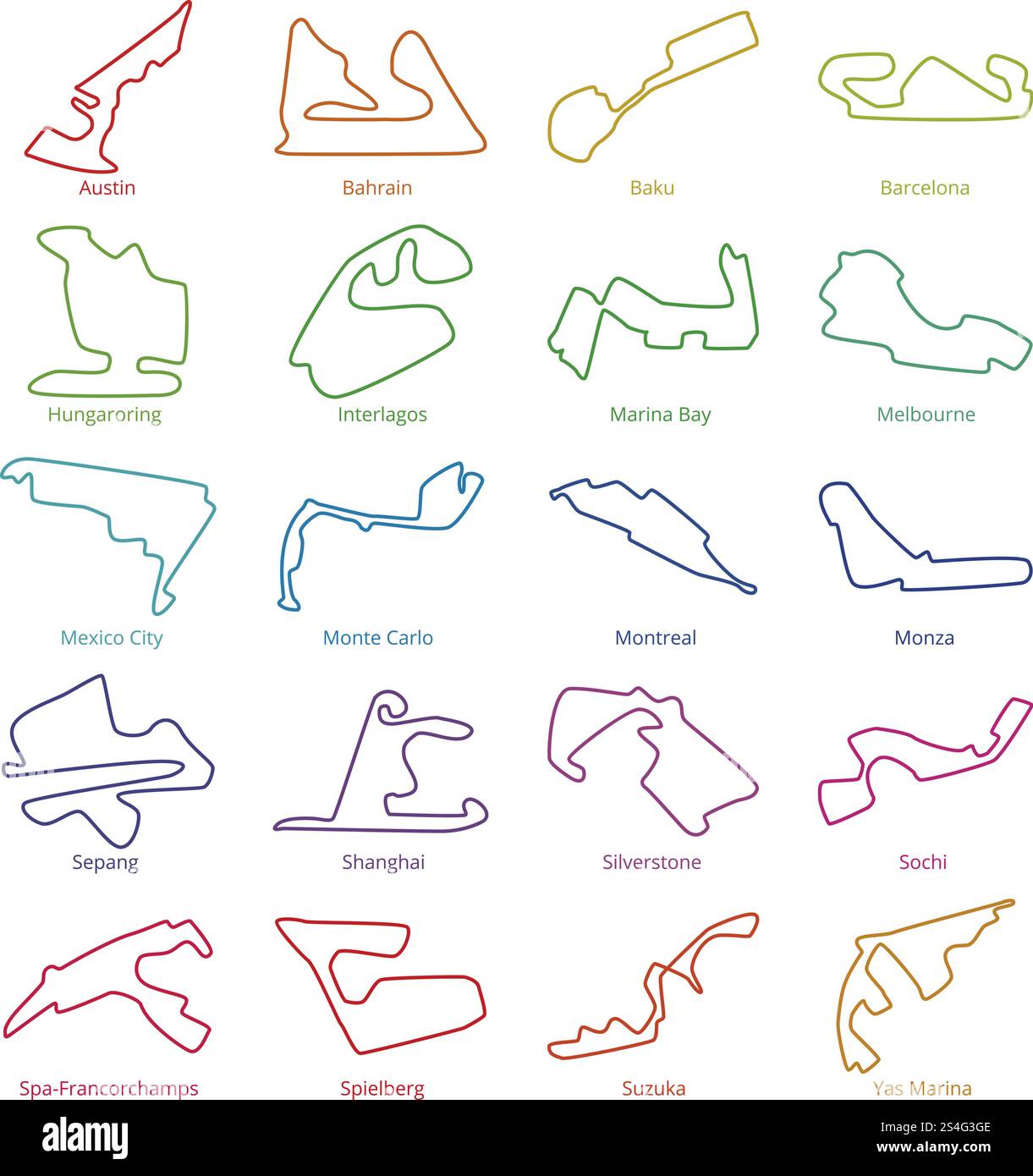 Motorsport race tracks vector circuits. Illustration of circuit ...