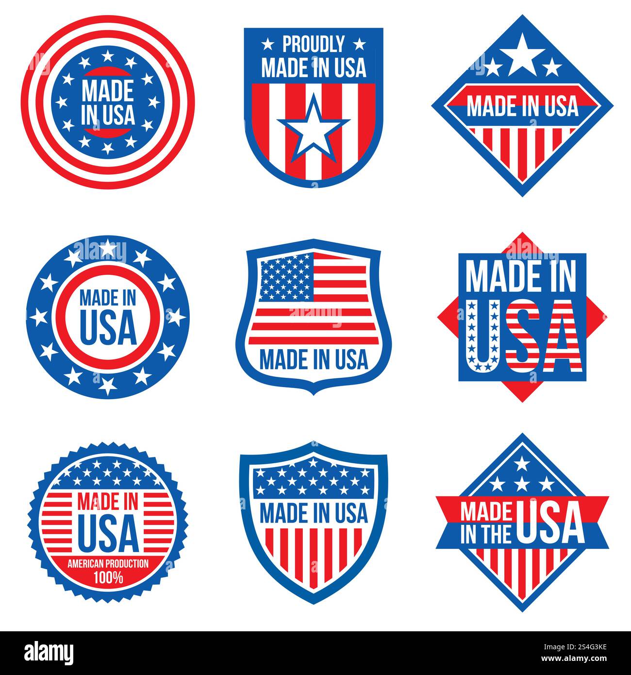 Made in the usa vector labels. American manufacturing stickers. Usa ...