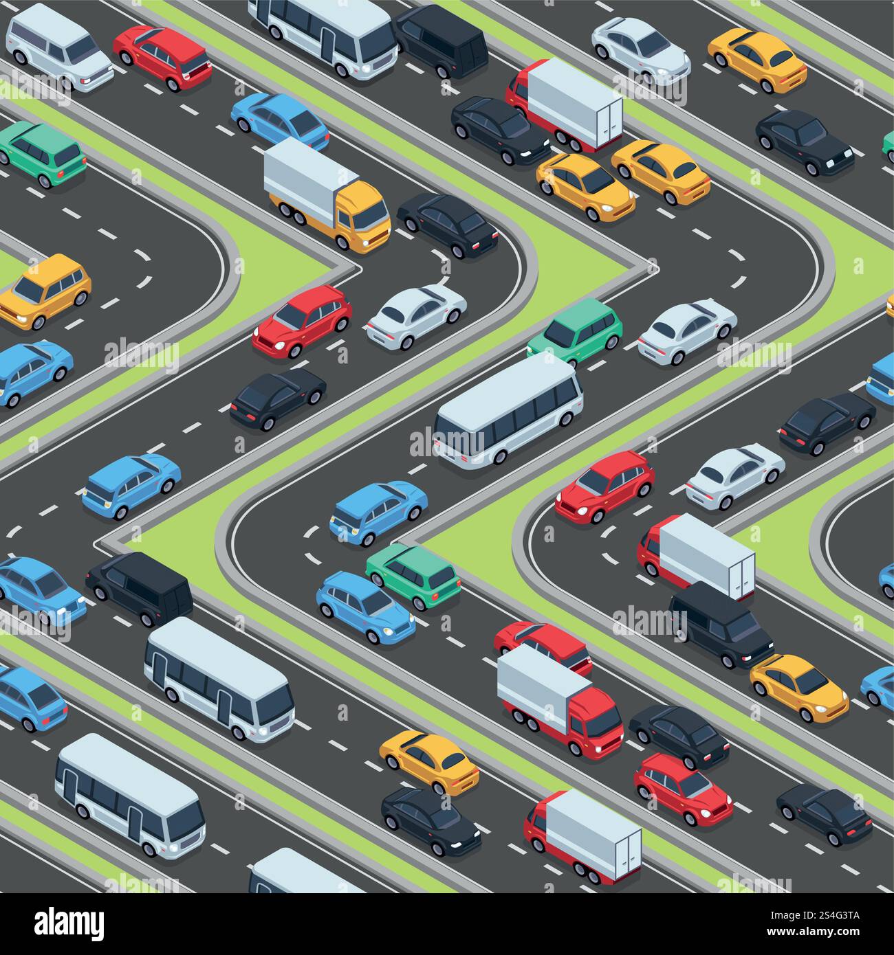 Urban cars seamless texture. Isometric roads and car traffic. Seamless ...