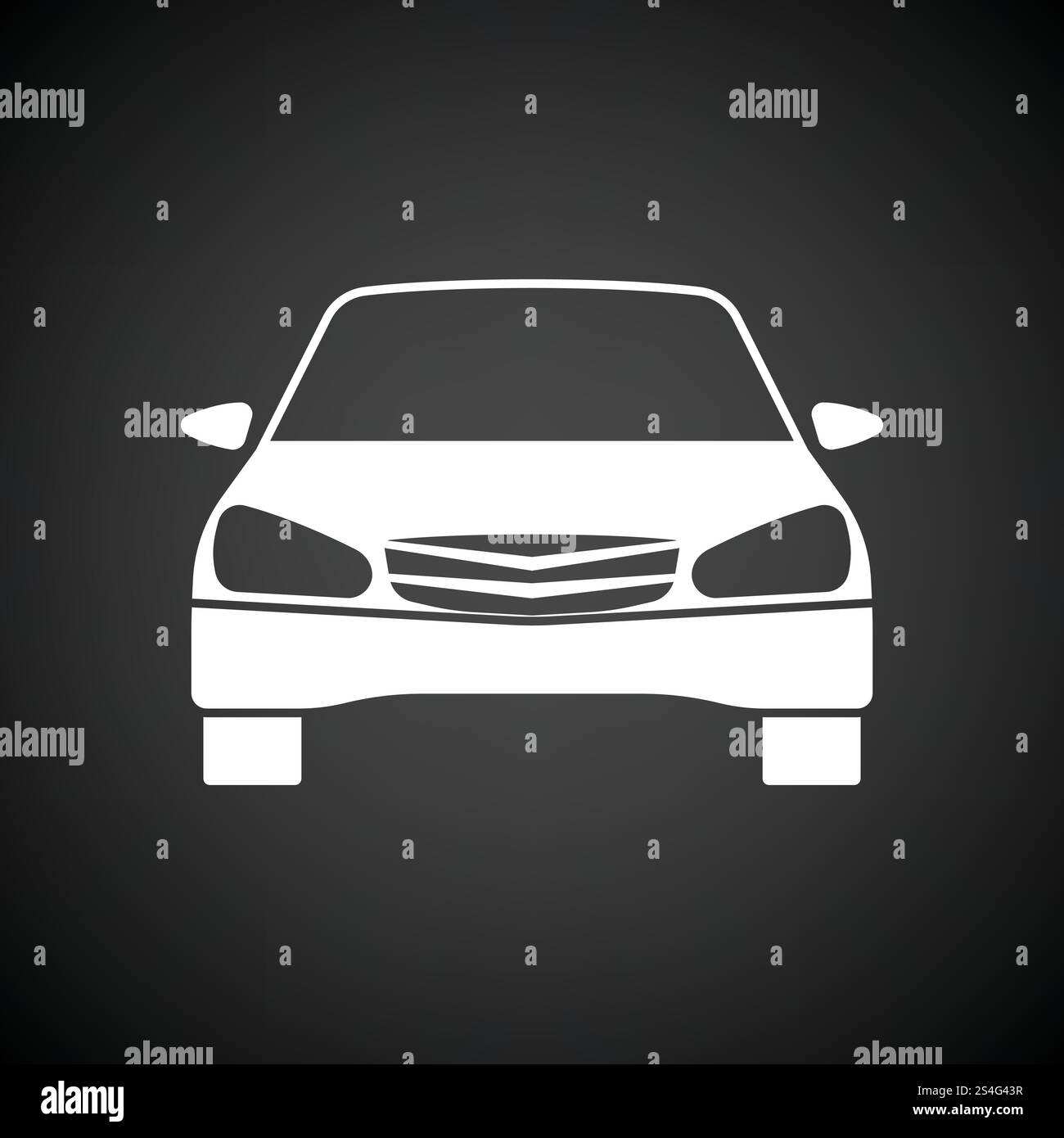 Sedan car icon front view. Black background with white. Vector ...
