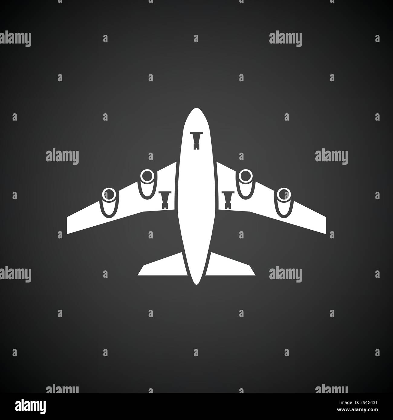 Airplane takeoff icon front view. Black background with white. Vector illustration Stock Vector ...
