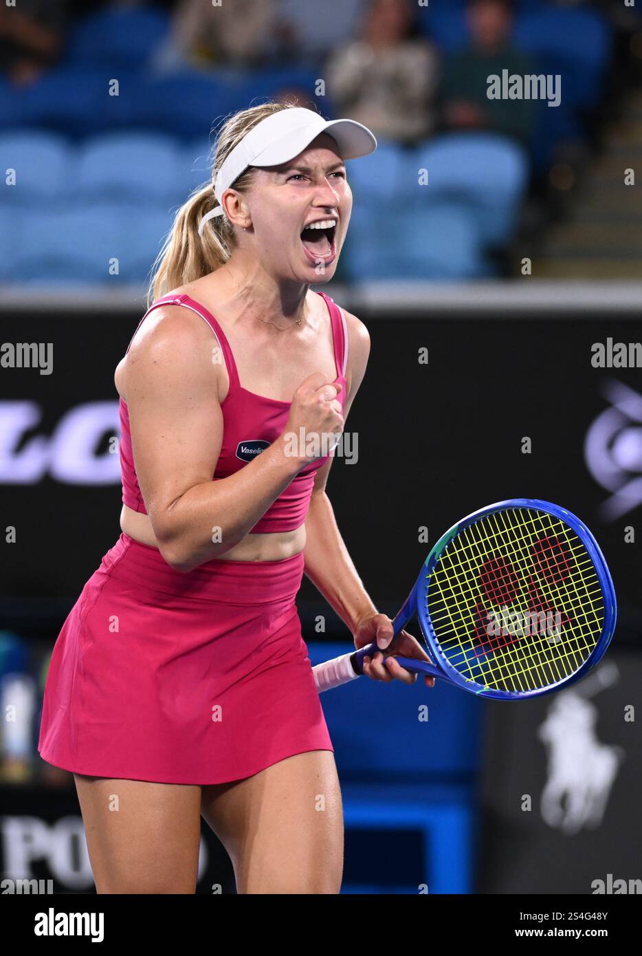 Melbourne, Australia. 12th Jan, 2025. Daria Saville of Australia reacts ...