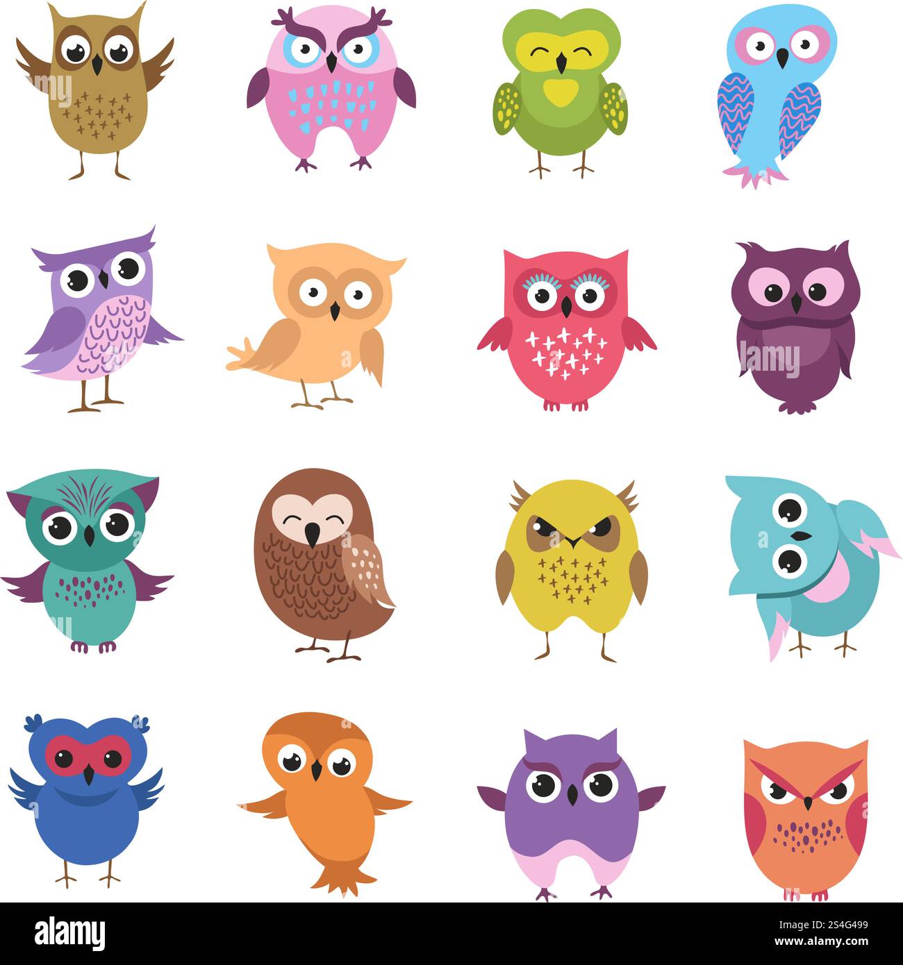 Cute cartoon owl characters vector set. Owl character bird, animal ...