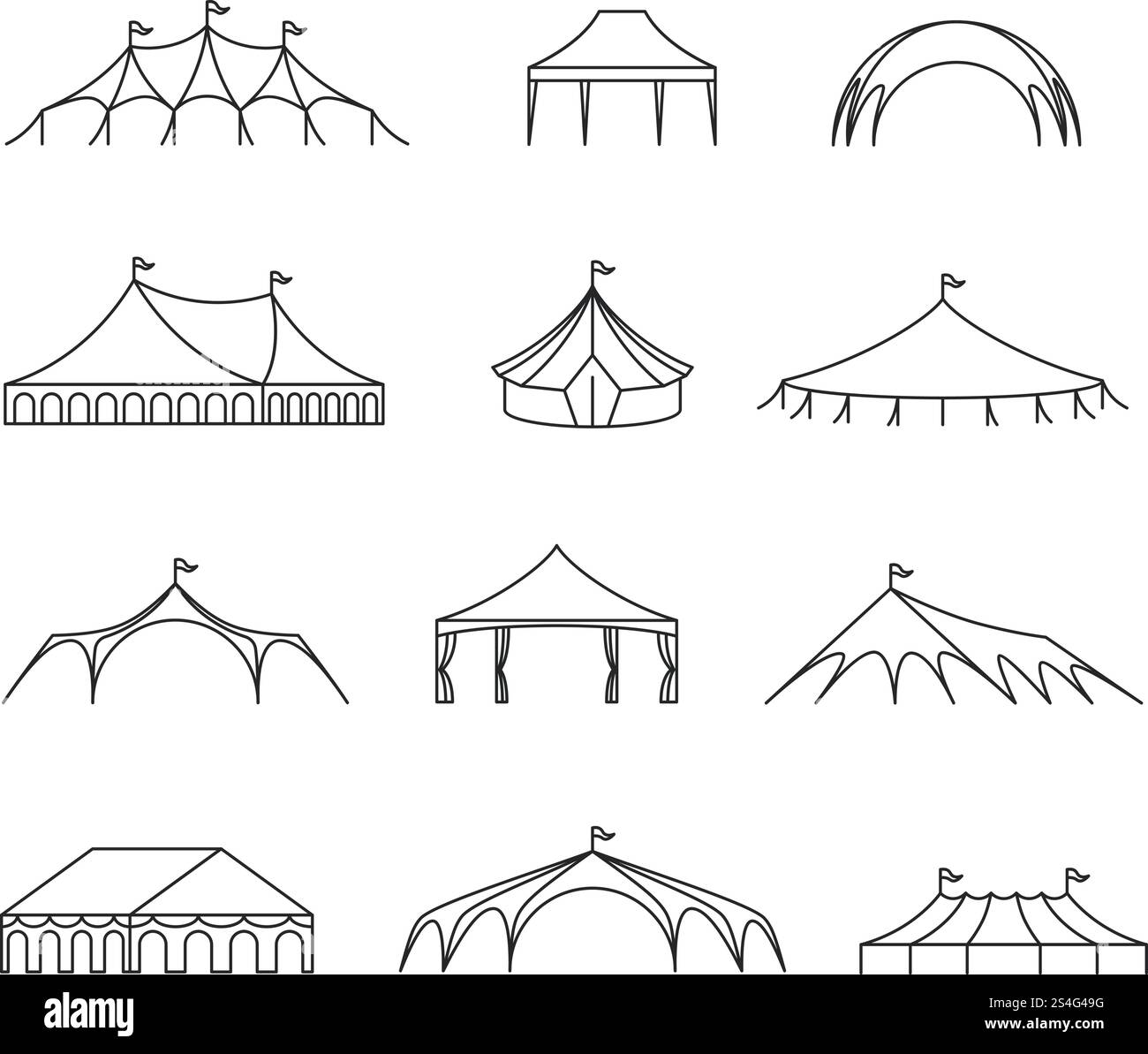 Event and wedding outdoor marquee tents vector line icons. Wedding ...
