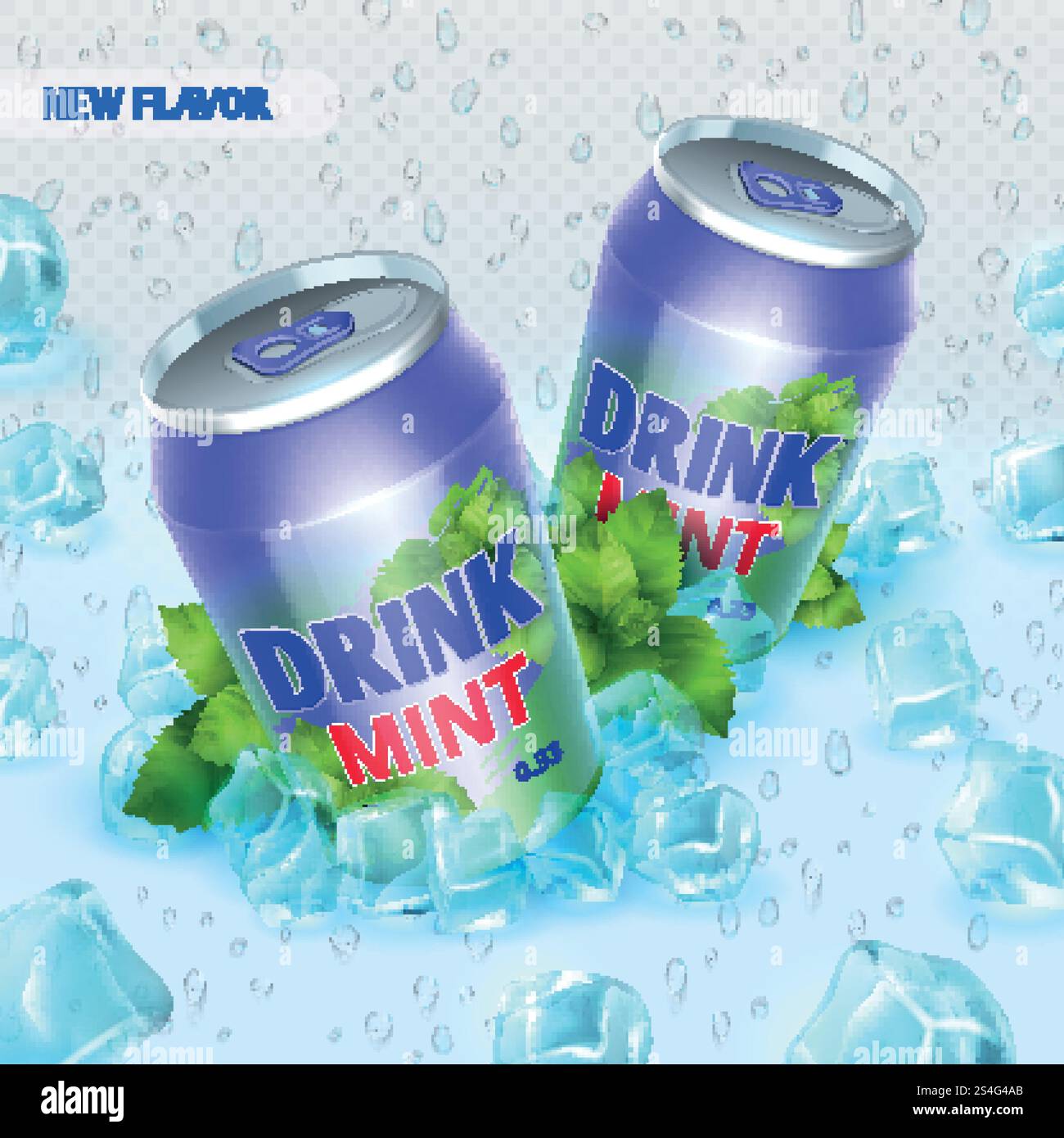 Fresh ice drink vector background with ice cubes. Drink mint in ice crystal cube illustration ...