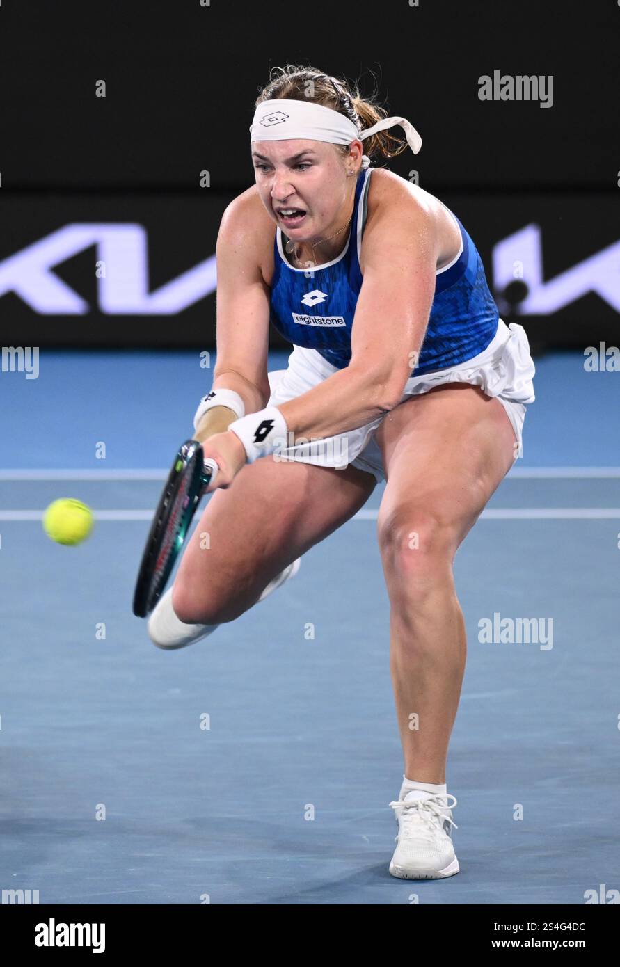 Melbourne, Australia. 12th Jan, 2025. Anna Blinkova of Russia returns ...