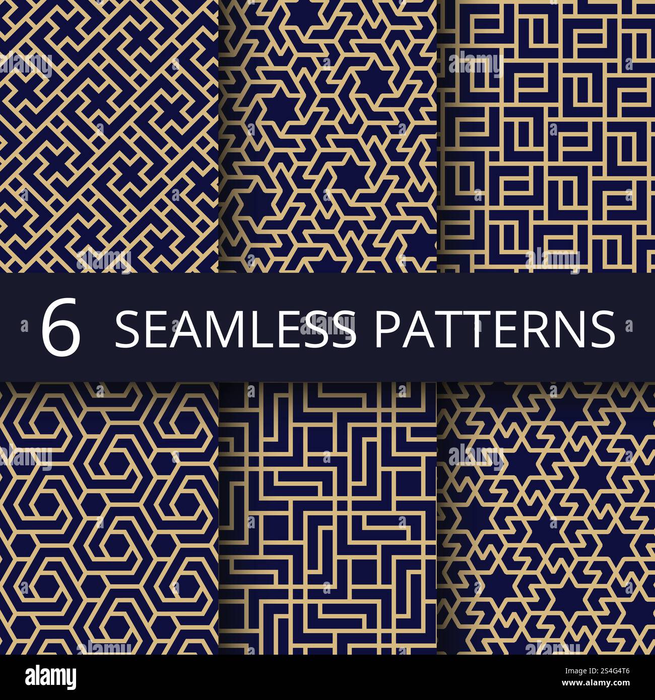 Arabic culture seamless vector patterns. Gold asian decoration repeat ...