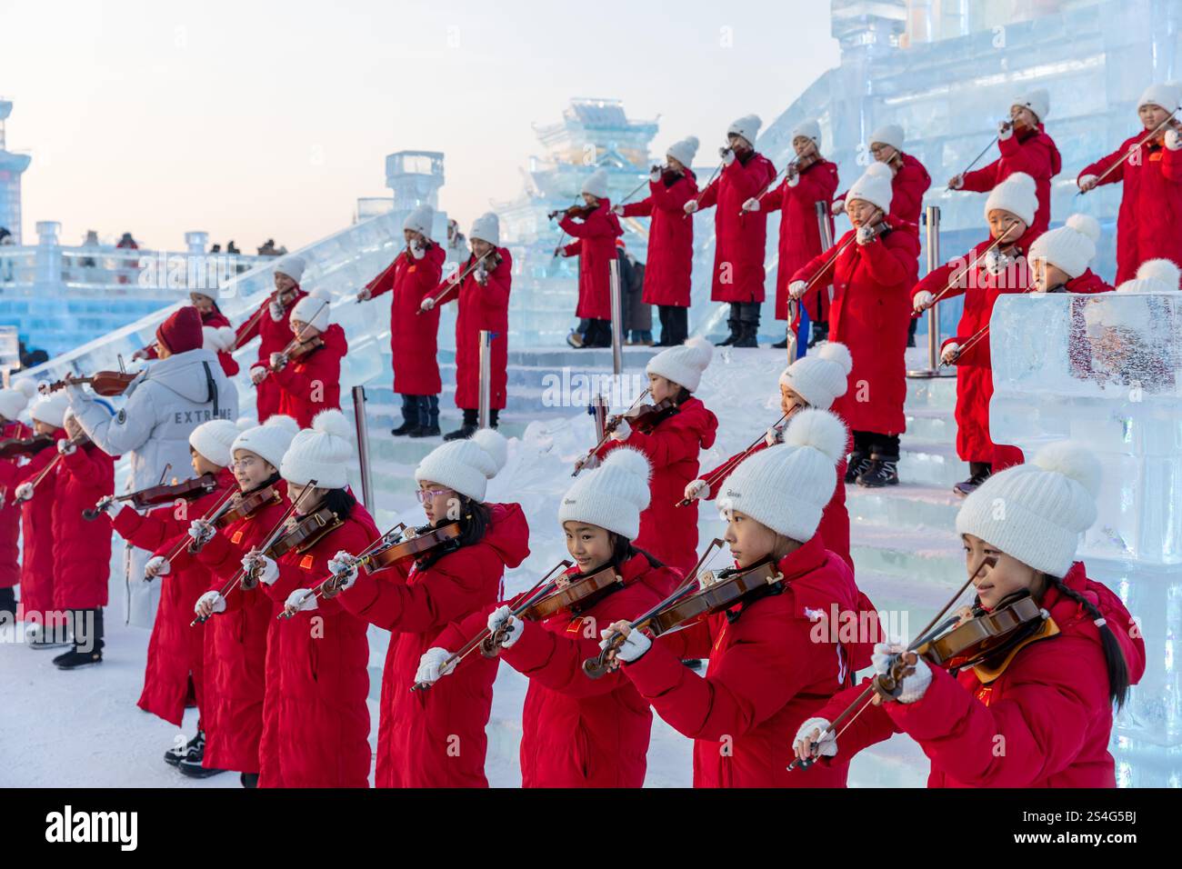 Harbin, China's Heilongjiang Province. 12th Jan, 2025. A violinist and ...