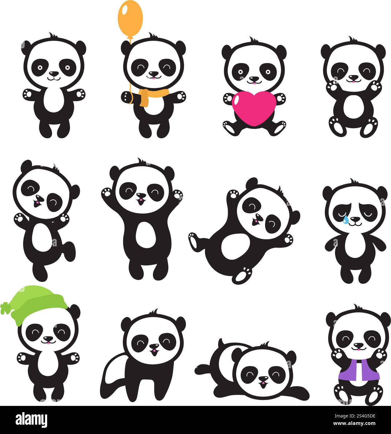 Cute cartoon chinese panda bear vector character set. Chinese bear ...